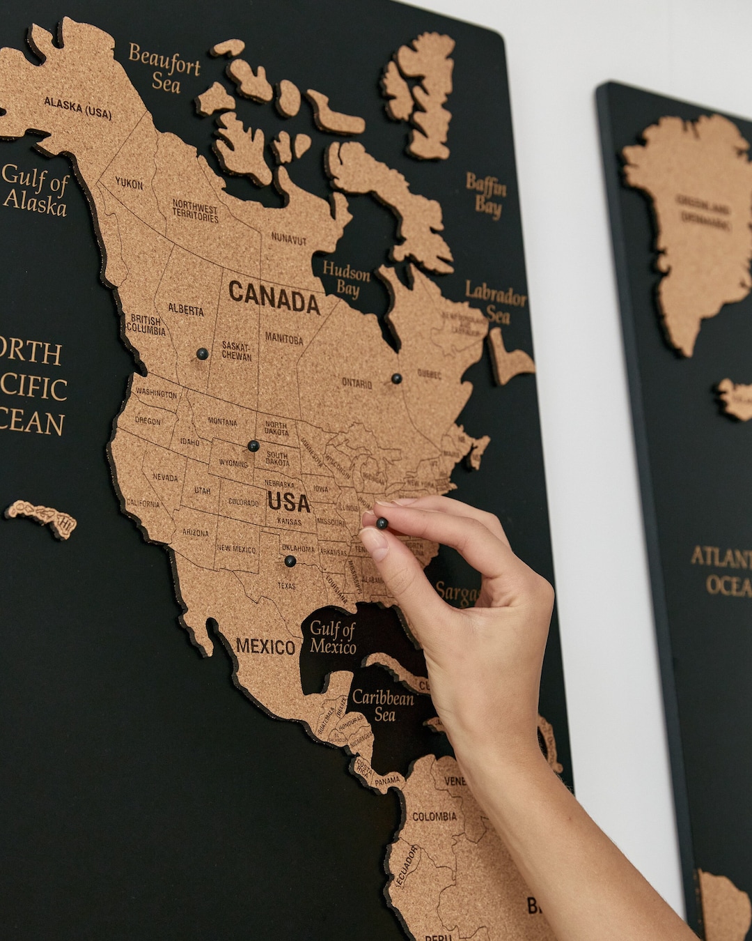 Push Pin Wood World Map 3 Piece Wall Art Set - Perfect Wall Hanging 5th ...