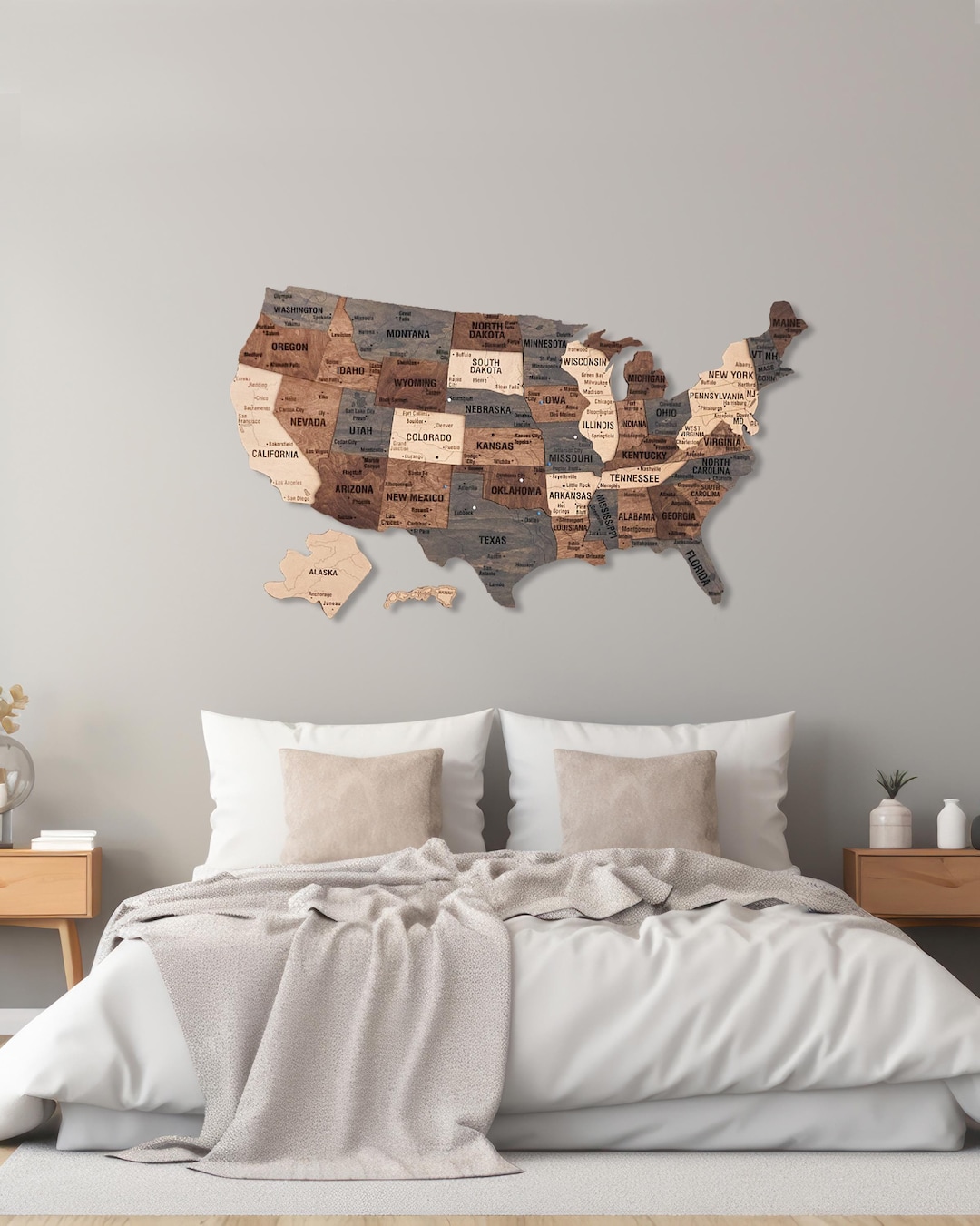 USA Travel Map Wood Wall Decor, Push Pin Map 5th Anniversary Gift ...