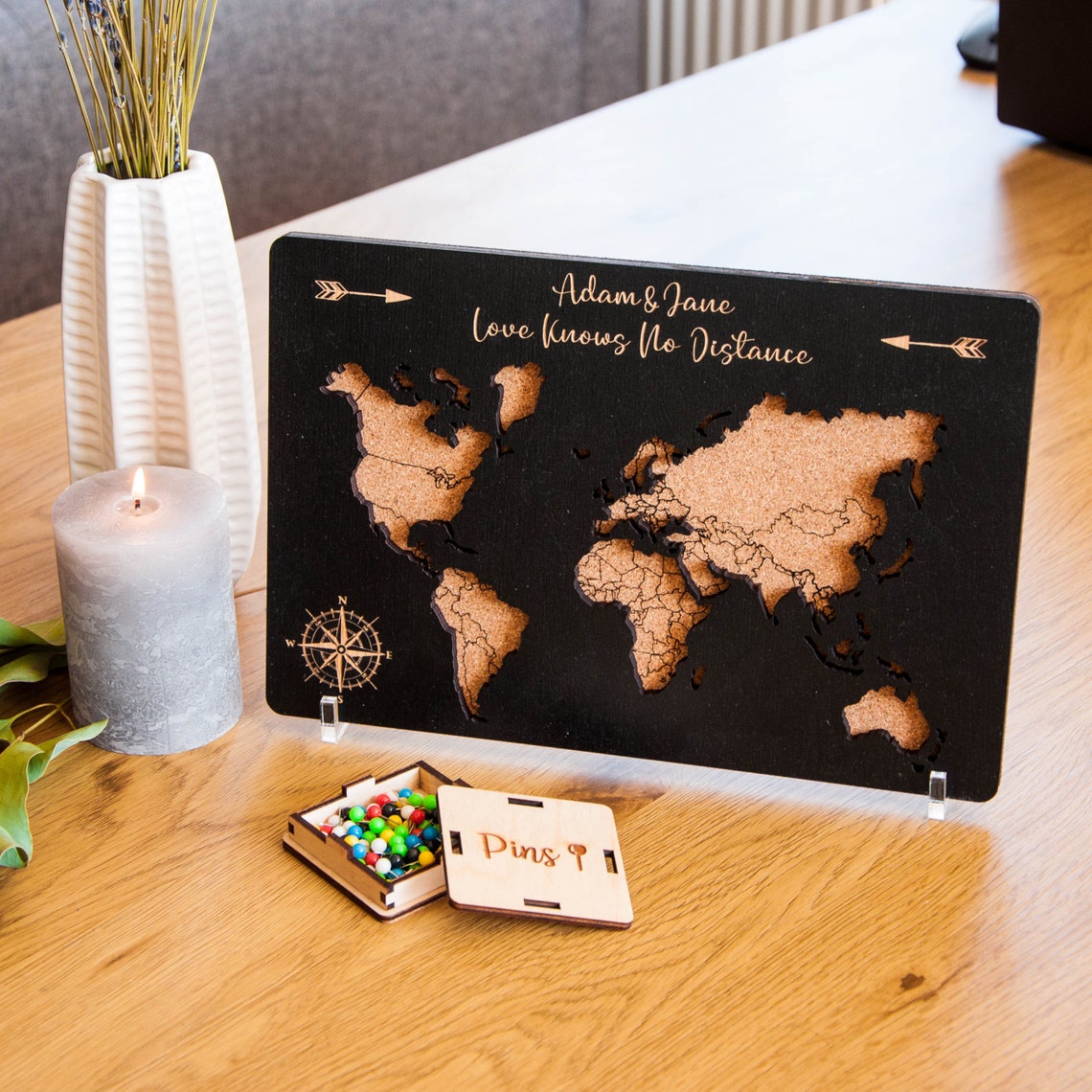 Push Pin Cork Travel World Map for Couples Gifts Wooden - Etsy