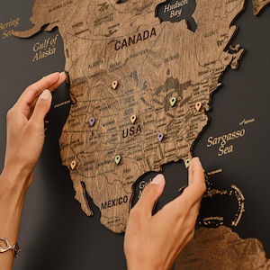 Push Pin World Map Wall Art, Couples Travel Map With Pins, Wooden World ...