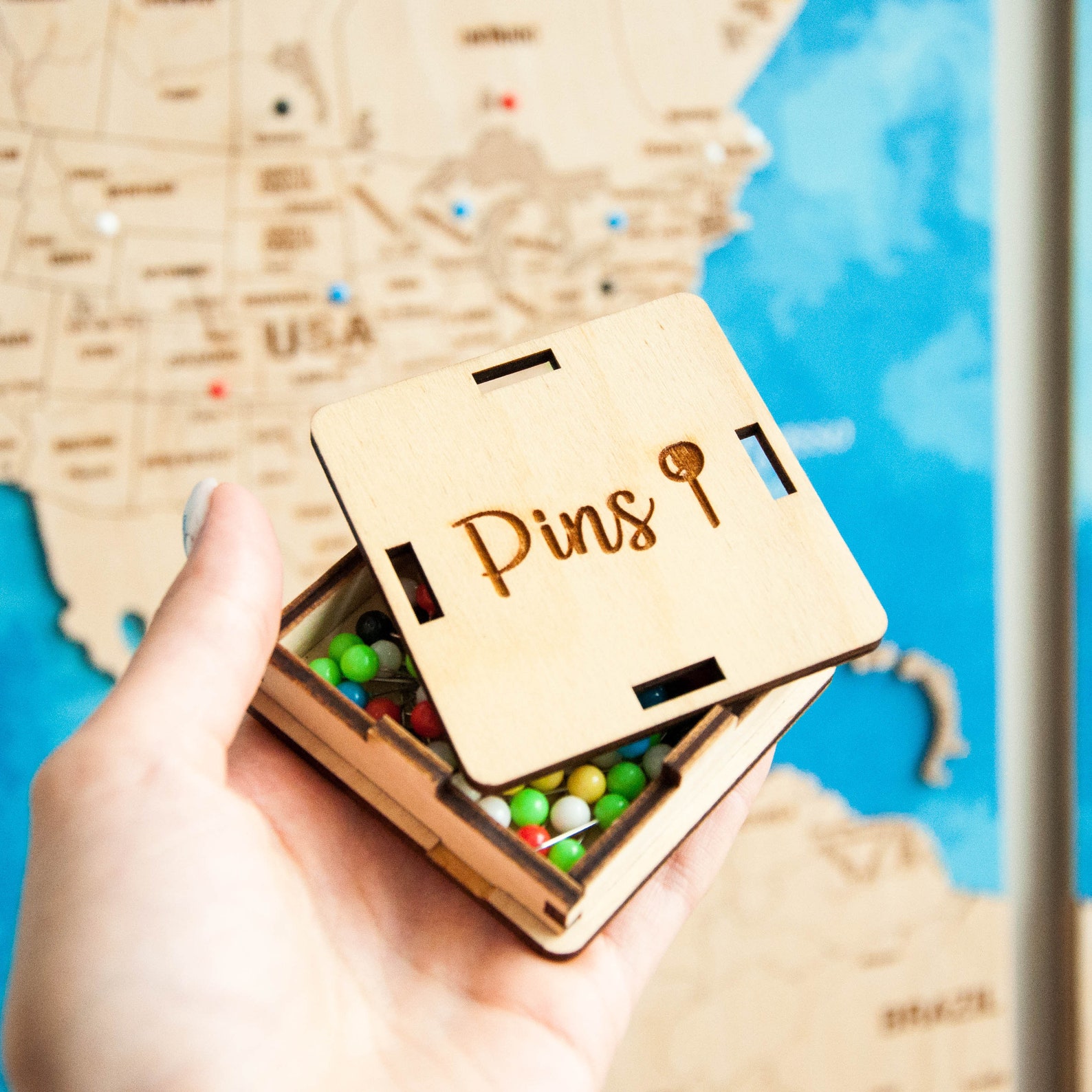 Wooden World Map Wall Art Push Pin Map Personalized Travel - Etsy
