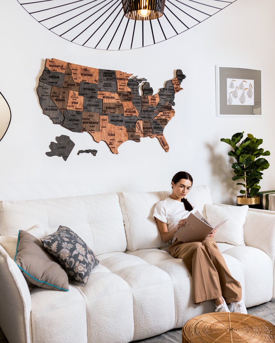 United States Map Wood Wall Decor, USA Travel Map Apartment Decor 5th ...