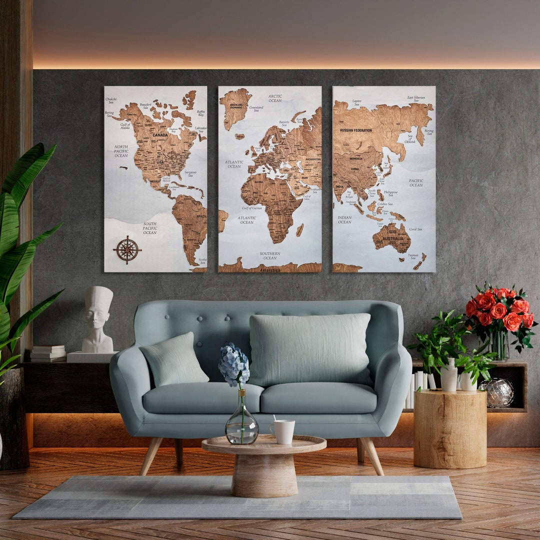 World Map Push Pin Wall Art With FREE Pins, Cork World Map Board ...