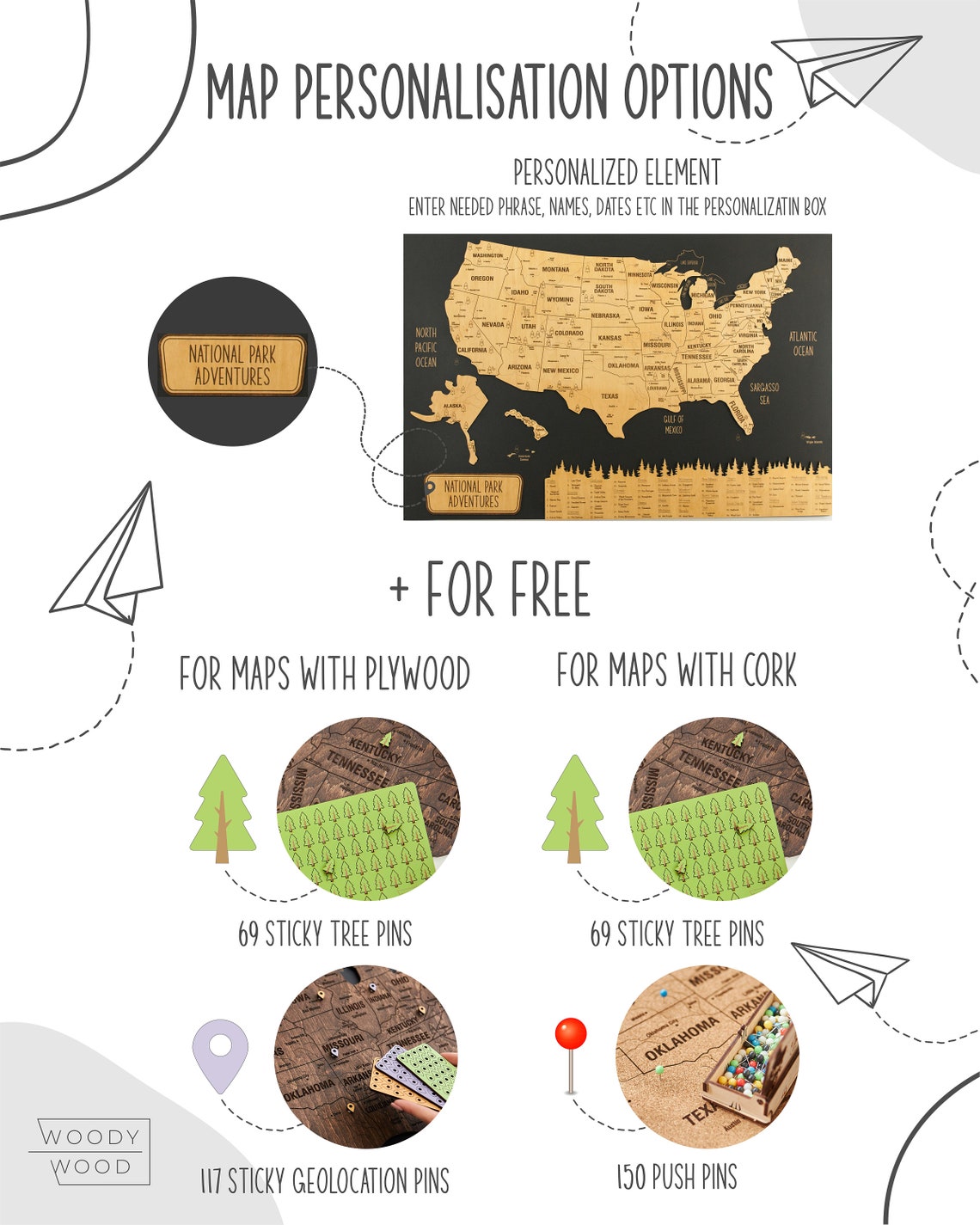 Travel National Park Map Wooden Wall Art, US Wood Map 5th Anniversary ...