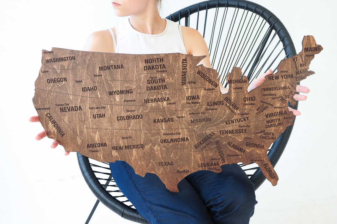 Wood Map of United States, Large Wooden Wall Art US Map, United States ...