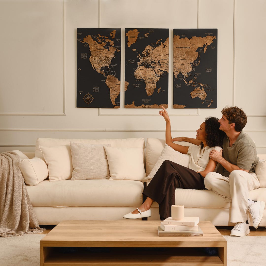Wooden World Map Wall Art – 3D Push Pin Travel Map | Large Wooden Map ...