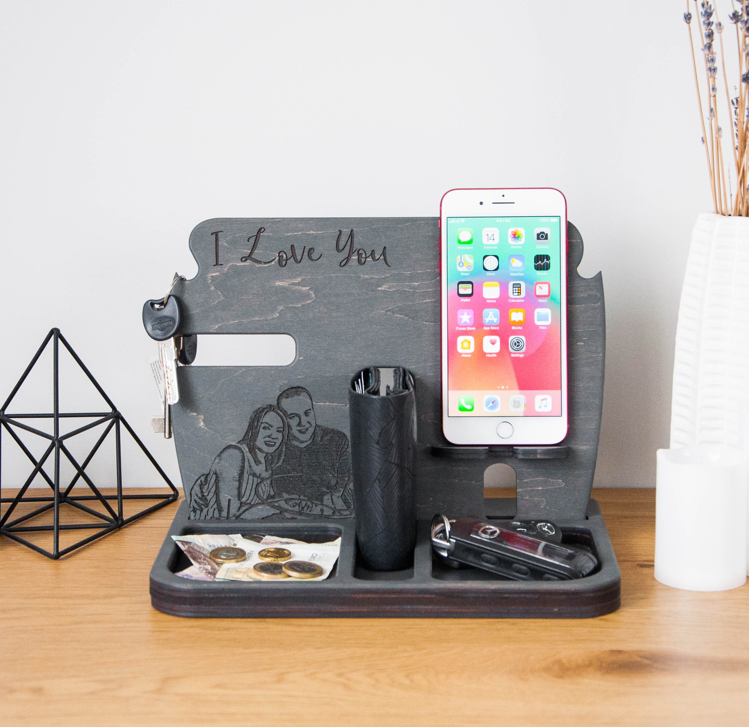 Wooden Docking Station Personalized Desk Organizer | Etsy