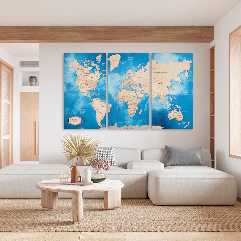Wooden World Map Wall Art, Push Pin World Map, Personalized Travel Map ...