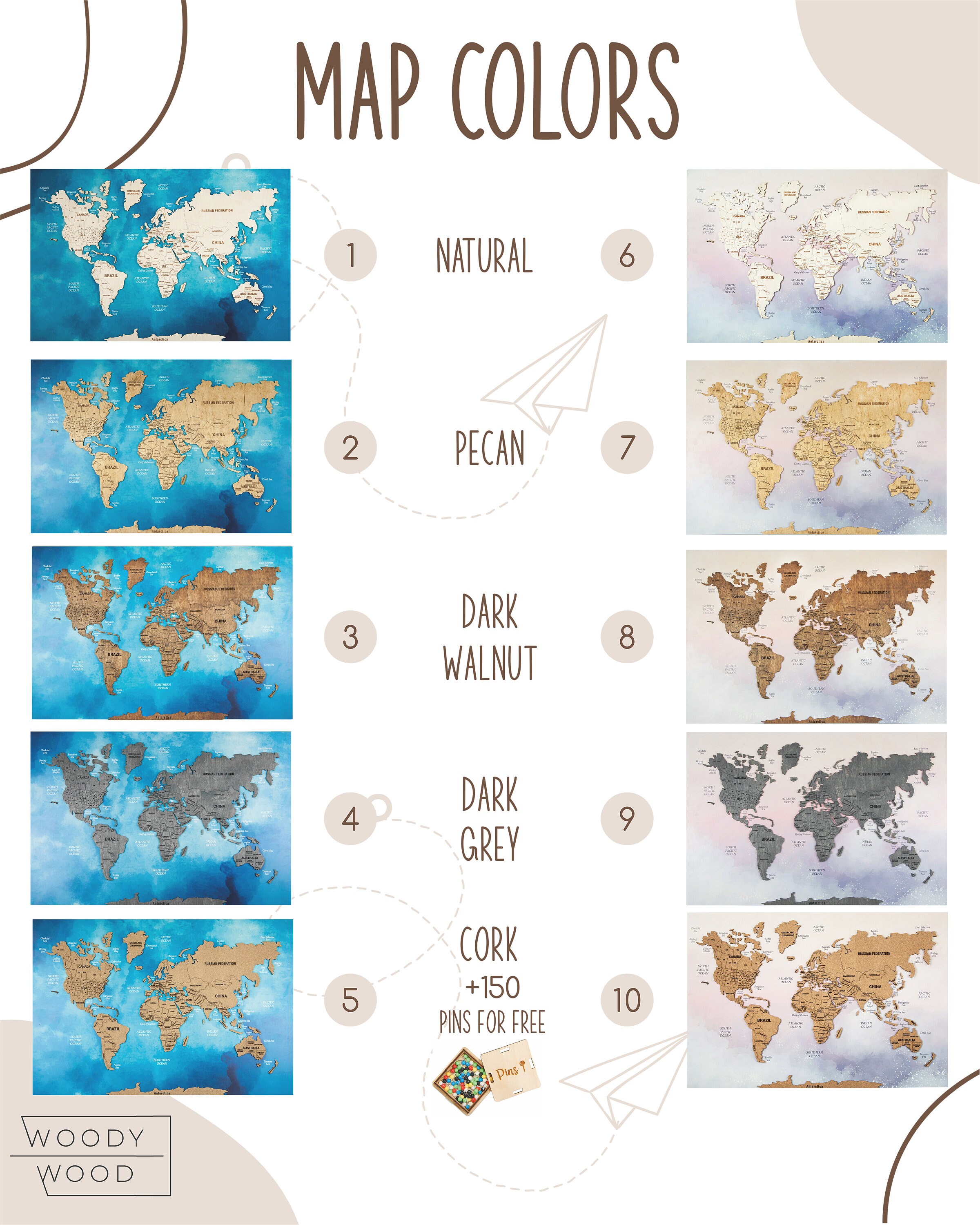 World Map Push Pin World Map Wall Art Wooden Travel Map - Etsy