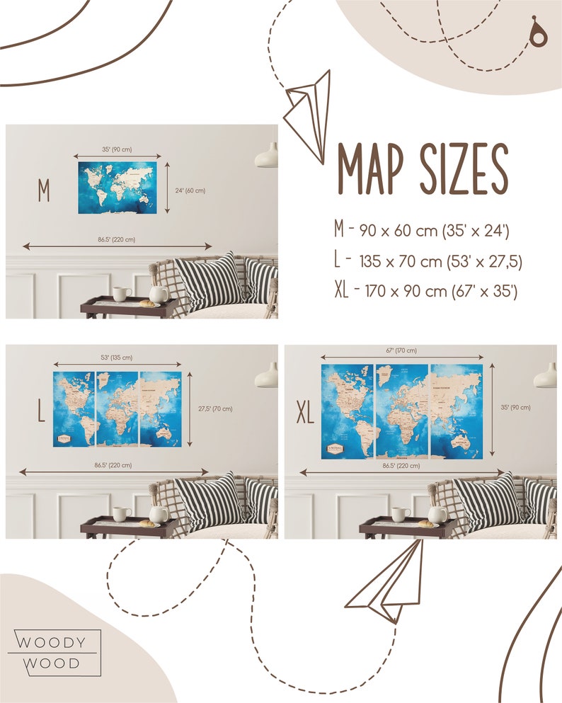 Wooden World Map Wall Art Push Pin World Map Personalized | Etsy