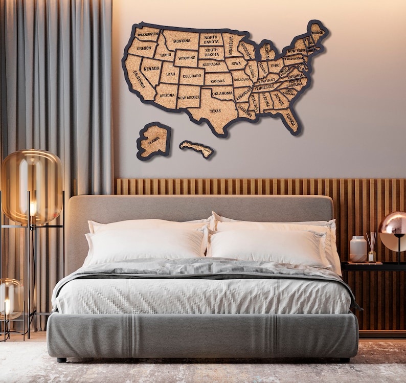 Push Pin United States Map Travel Map Apartment Decor USA - Etsy