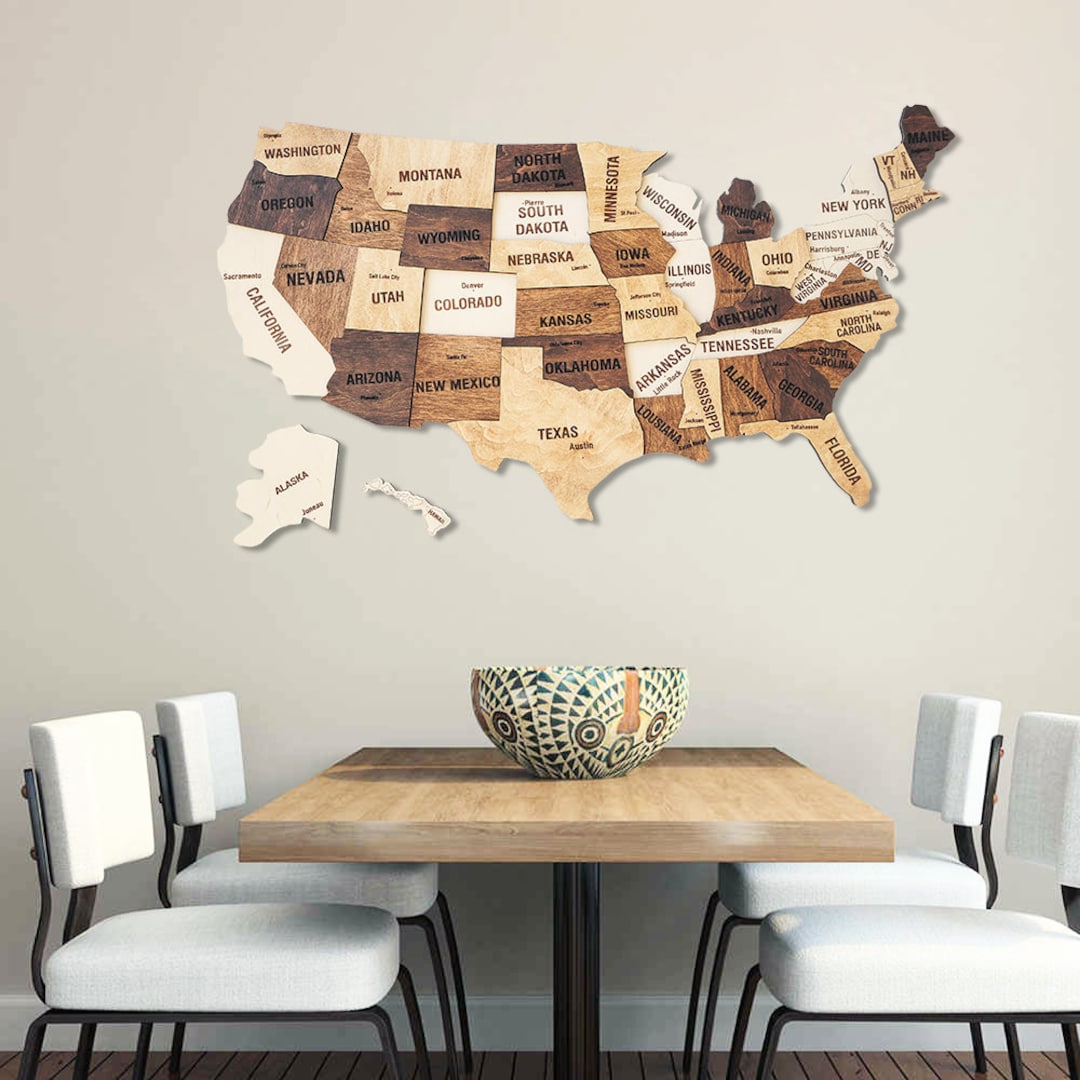 Wooden Map USA Wood Map USA Push Pin US Map 3D Usa Map American Wood ...