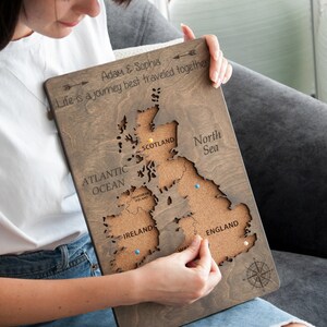 Wooden England Travel Map, Personalized Traveling Map of UK, Couples ...