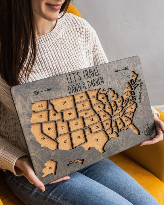 Travel Map Usa Push Pin Map Personalized Wood Map Travel Etsy