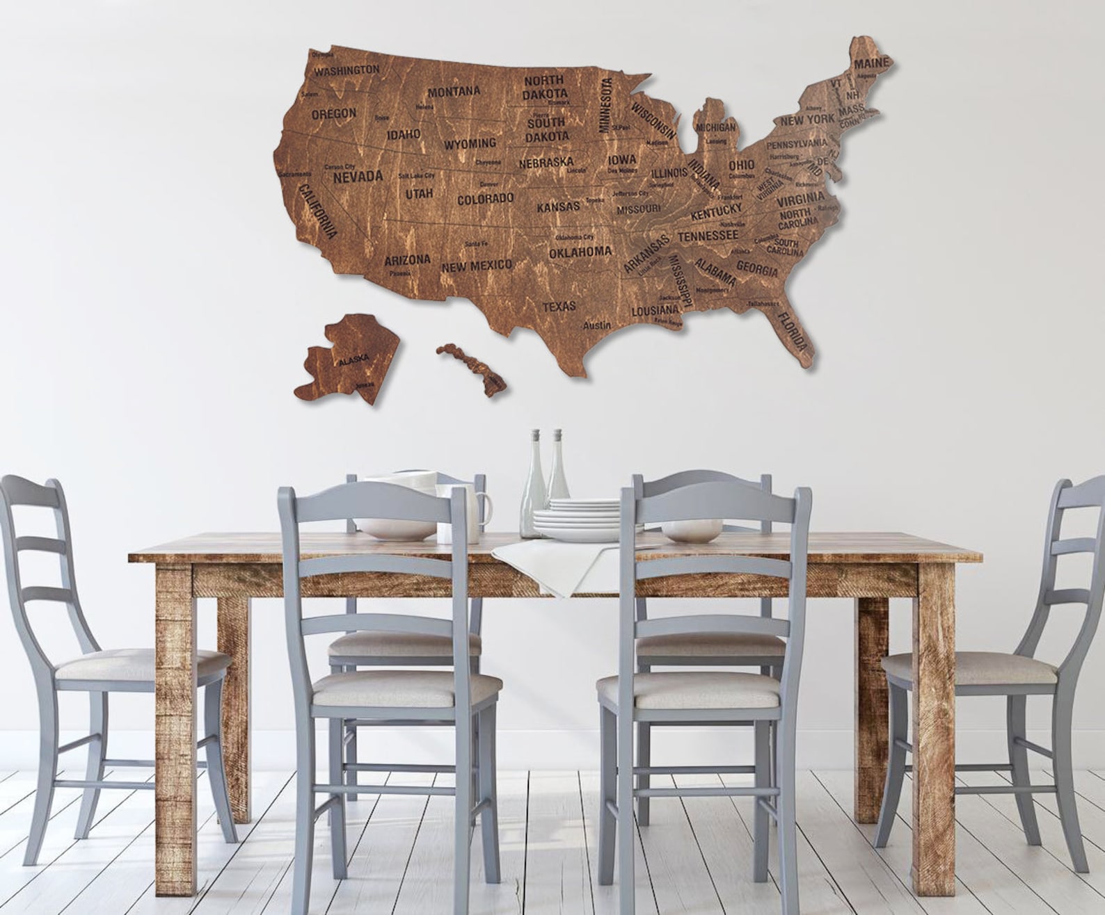 Wood Map of United States, Large Wooden Wall Art US Map, United States ...