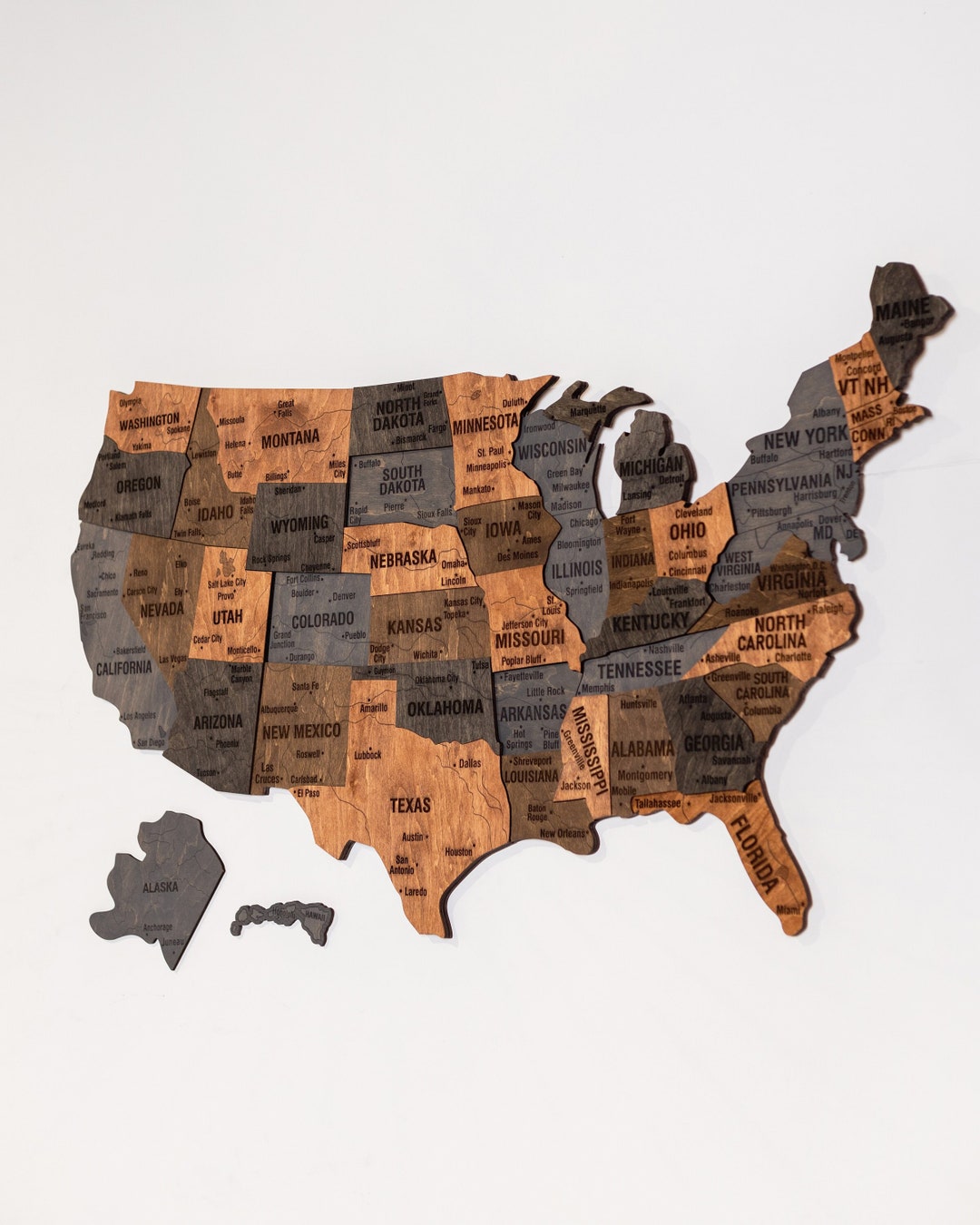 Wooden USA Map Apartment Decor 5th Anniversary Gift, US Travel Map of ...
