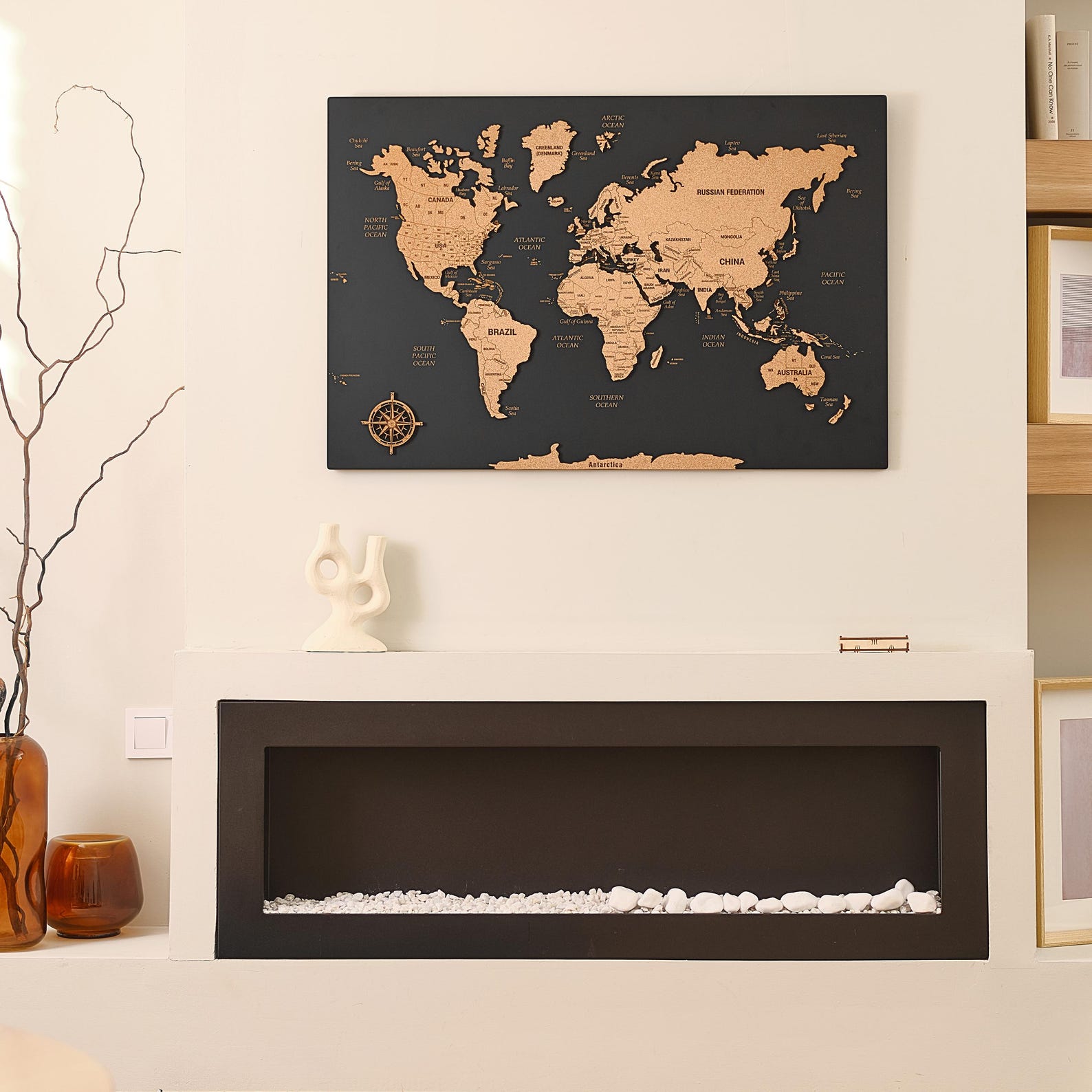 Wooden World Map Wall Art – Cork Travel Map With Pins | Push Pin Map ...