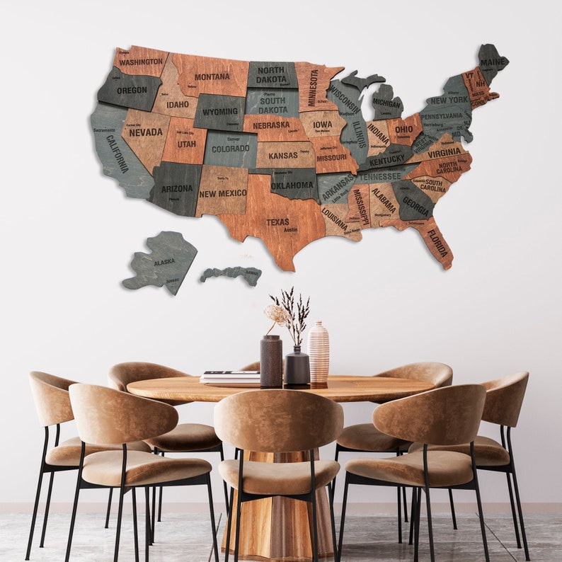 USA Push Pin Map Travel Gift - Wood US Travel Map Pin Board - United ...