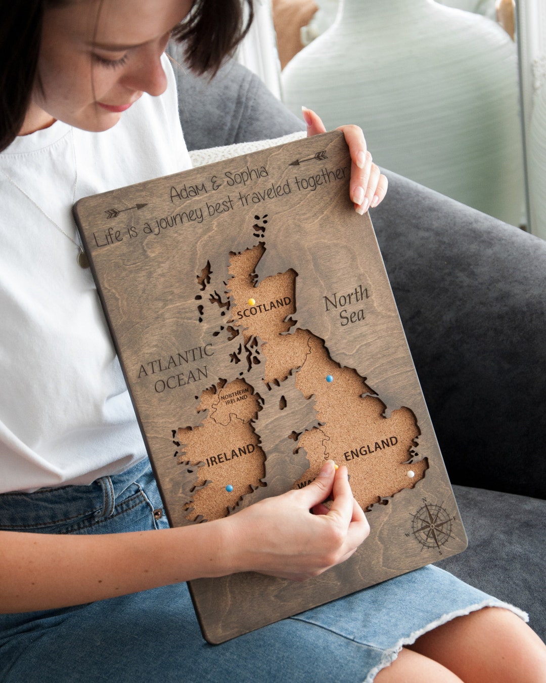 Wooden England Travel Map, Personalized Traveling Map of UK, Couples ...