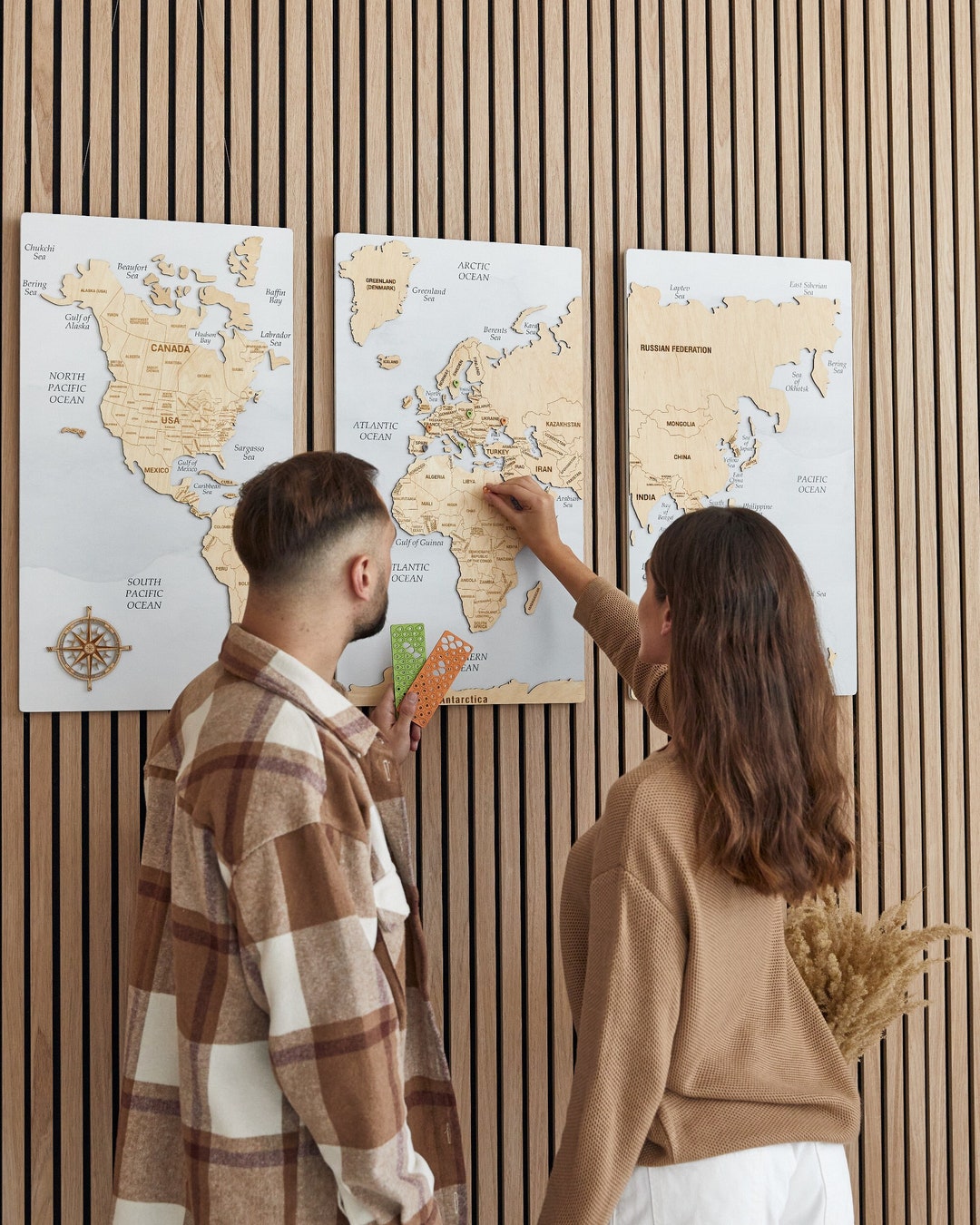 World Map Wall Art Push Pin Travel Map, Apartment Decor 5th Anniversary ...