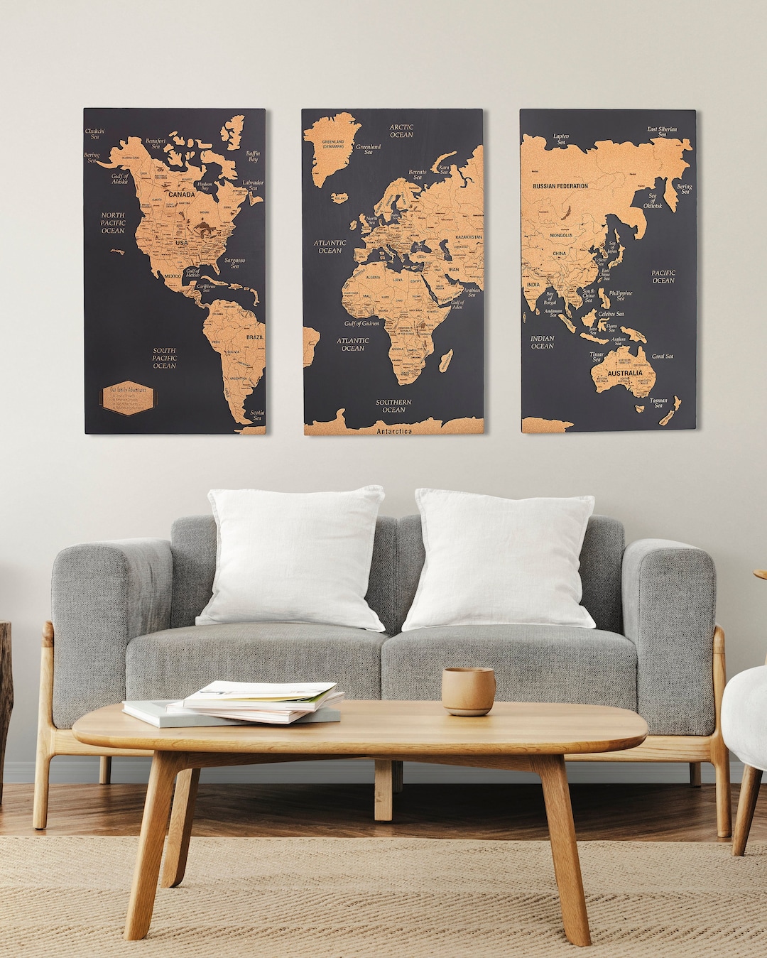 World Map Wall Art With FREE Pins, Cork World Map Push Pin Board ...