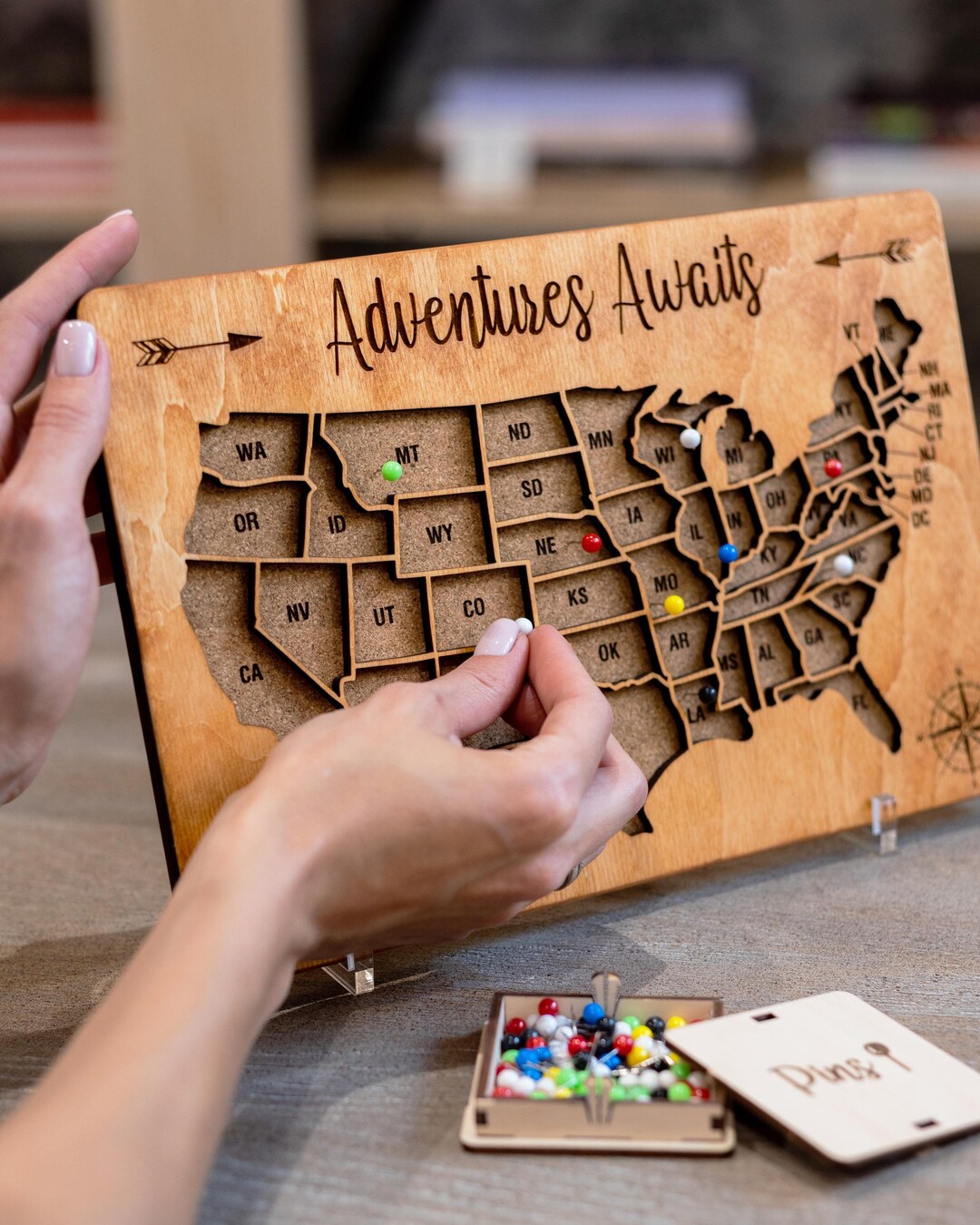 USA Travel Map, United States Push Pin Map 5th Anniversary Gift, Cork ...