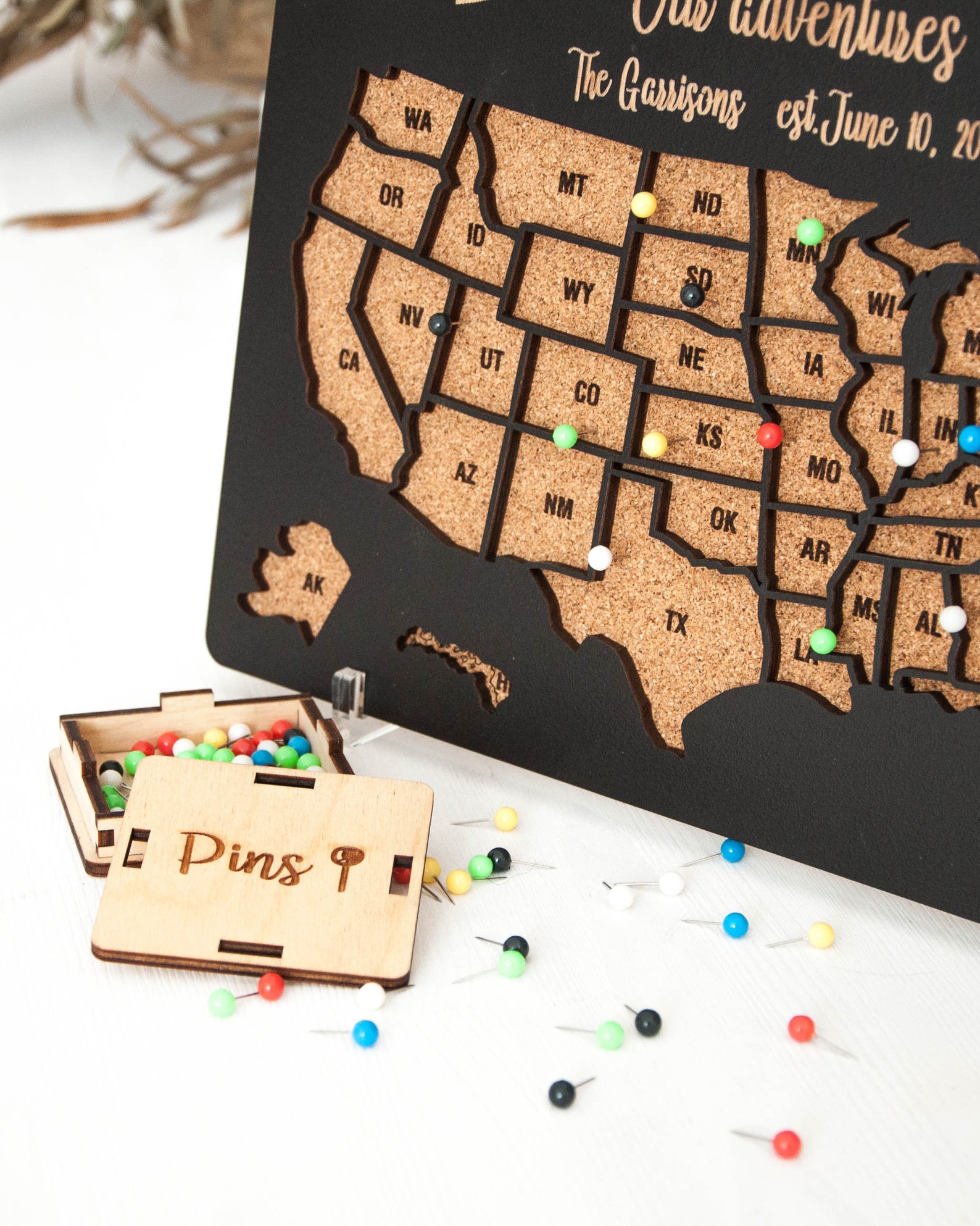 USA Push Pin Map Sympathy Gifts, United States Travel Map Shelf Decor ...