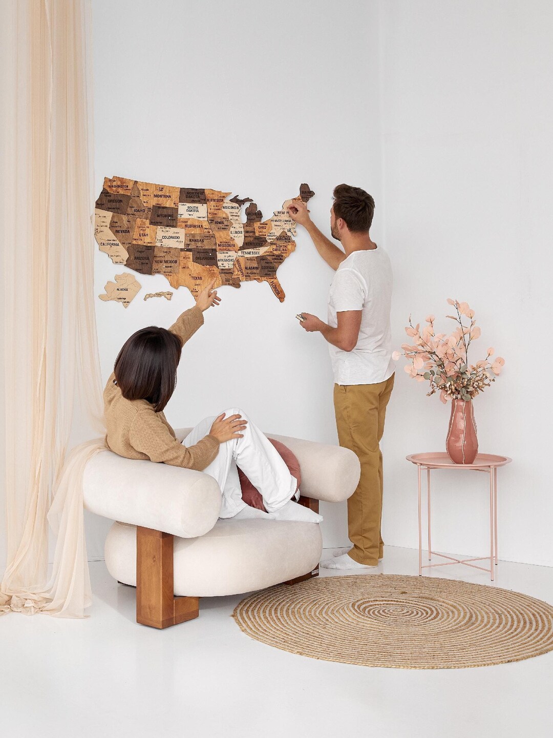 Wooden United States Map, Push Pin US Map Apartment Decor, Family ...