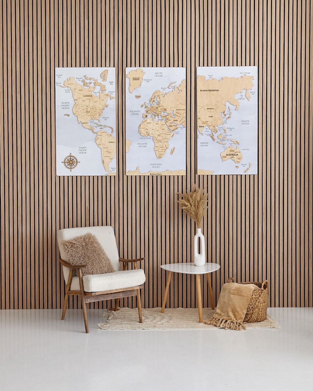 Wood World Map Wall Art Travel Map Push Pin Wall Hanging, Set of 3 ...