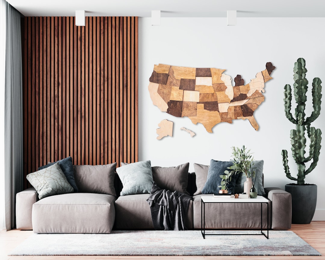 USA Map - Wood Map of United States Wall Art - US Map Travel Gift Push ...