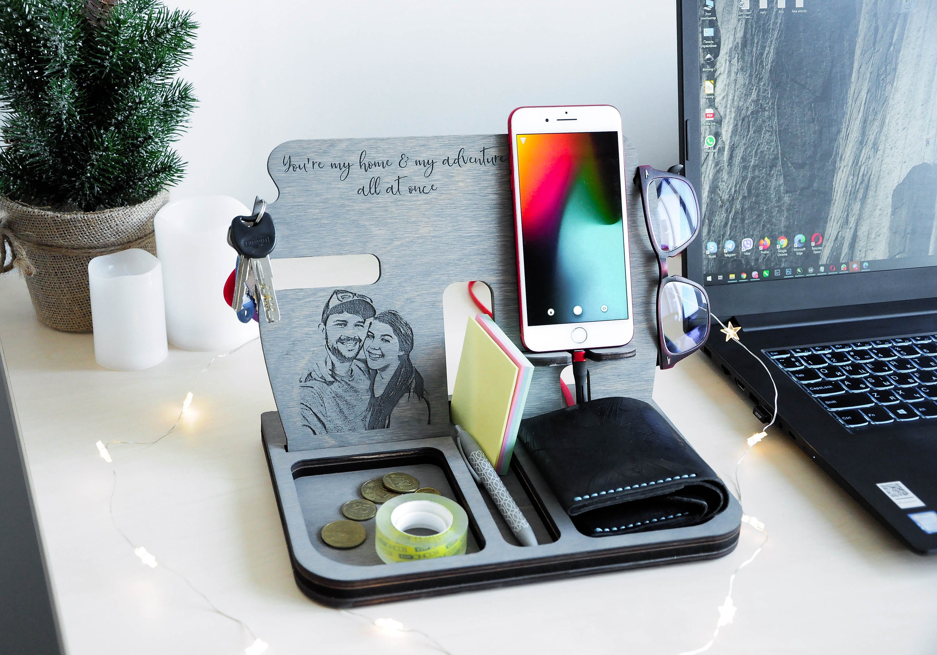 Wooden Docking Station For Men Personalized Desk Organizer | Etsy