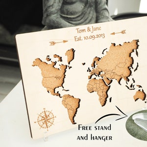 Push Pin Cork Travel World Map for Couples Gifts, Wooden Relationship ...