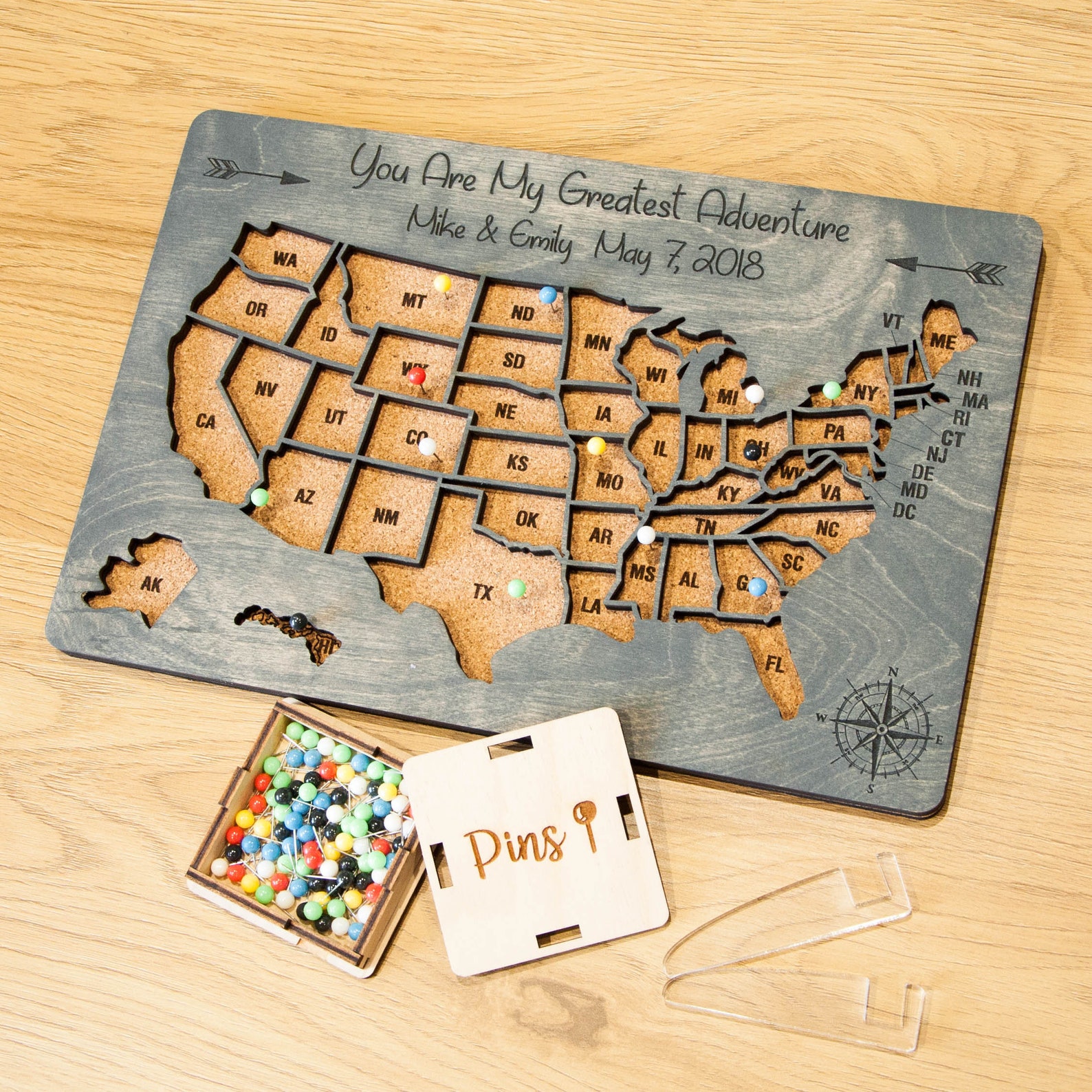 Wood USA Map Wooden US Travel Map for Couples Push Pin - Etsy
