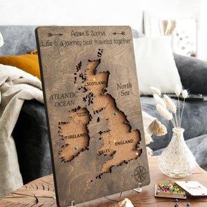 Wooden England Travel Map, Personalized Traveling Map of UK, Couples ...