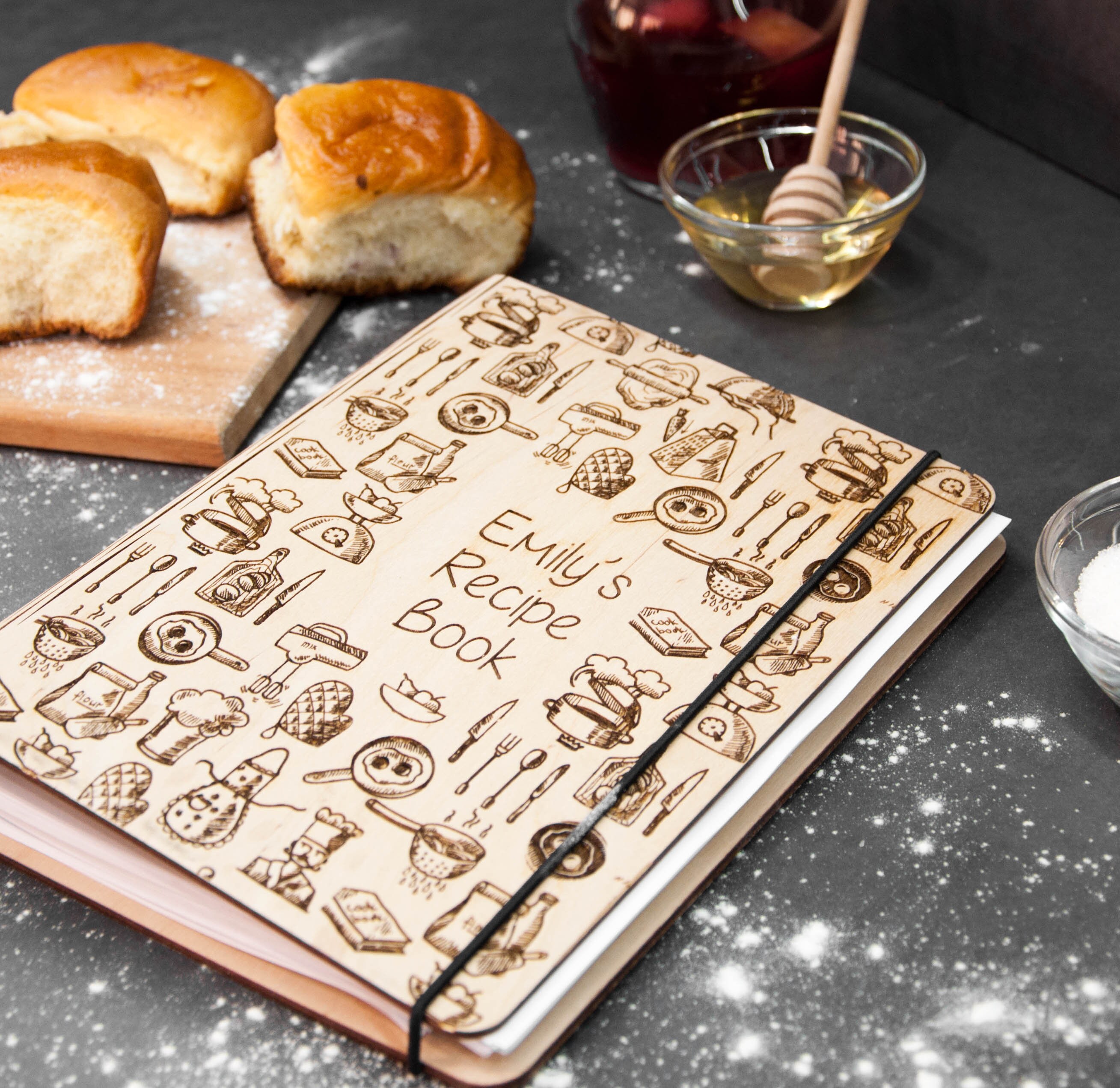 Wooden Recipe Book Binder Personalized Custom Journal Cook | Etsy