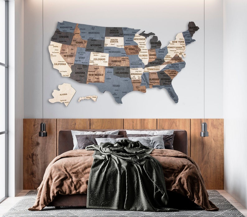 USA Push Pin Map Travel Gift - Wood US Travel Map Pin Board - United ...