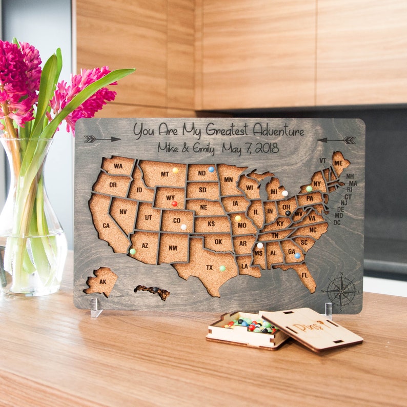 Wood USA Map Wooden US Travel Map for Couples Push Pin - Etsy