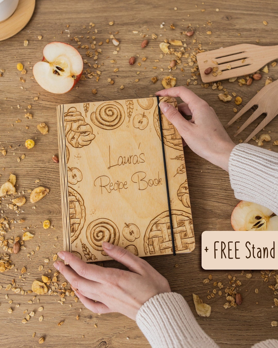 Recipe Book Binder, Personalized Wooden Custom Recipe Journal With ...