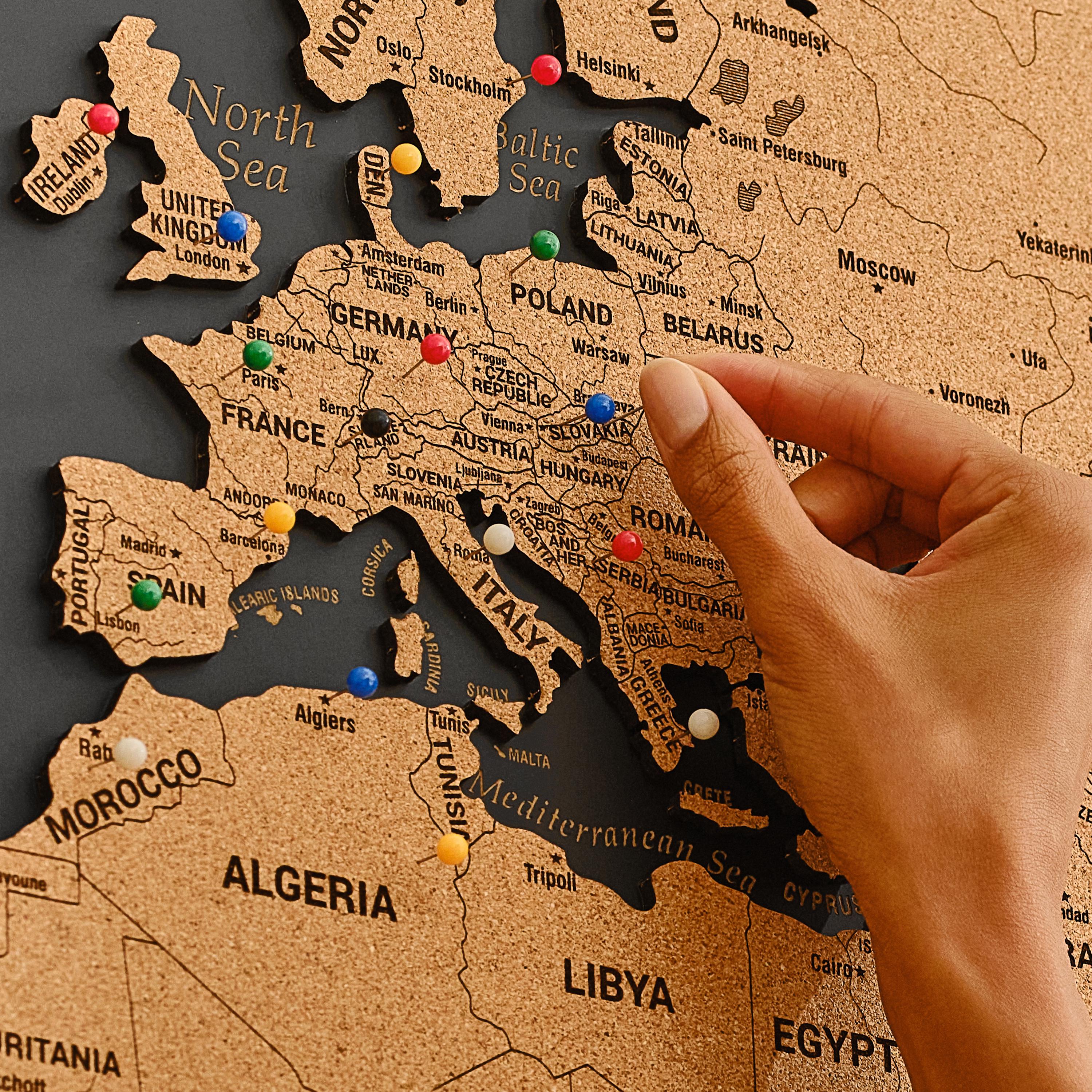 World Map Push Pin Travel Map With Pins, Wooden World Map Wall Art ...