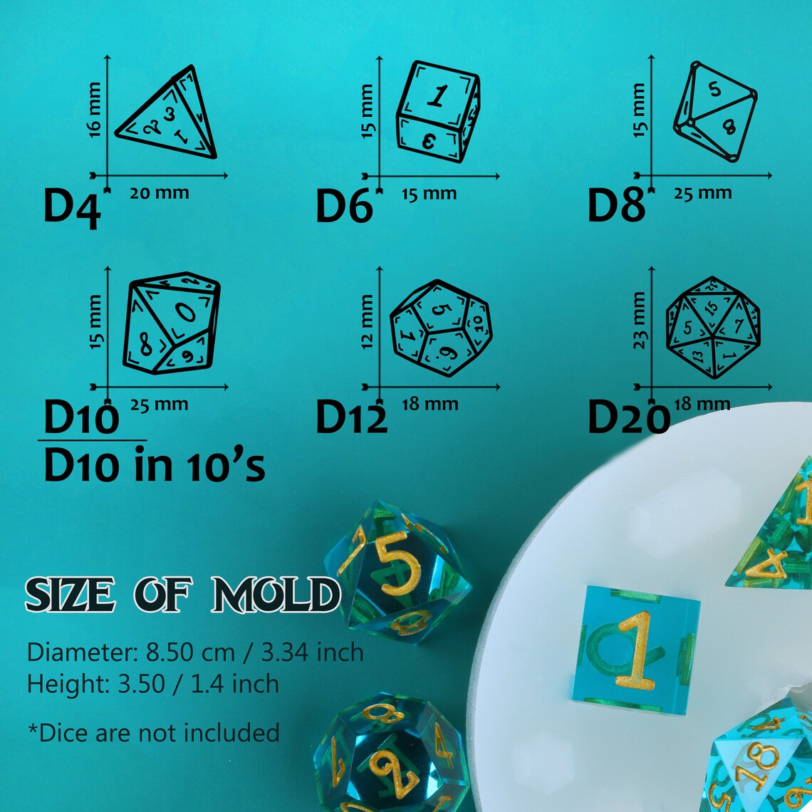 Silicone Dice Mold for Resin - 7 RPG Dice Set - Reusable Silicone Mold ...