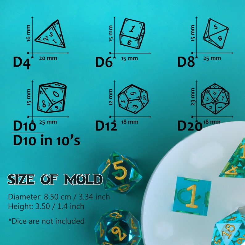 Silicone Dice Mold for Resin - 7 RPG Dice Set - Reusable Silicone Mold ...