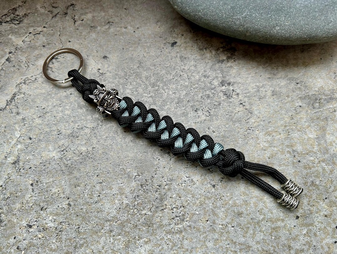 Keyring "knot and Samurai", Black, Silver-grey, Silver, Paracord ...