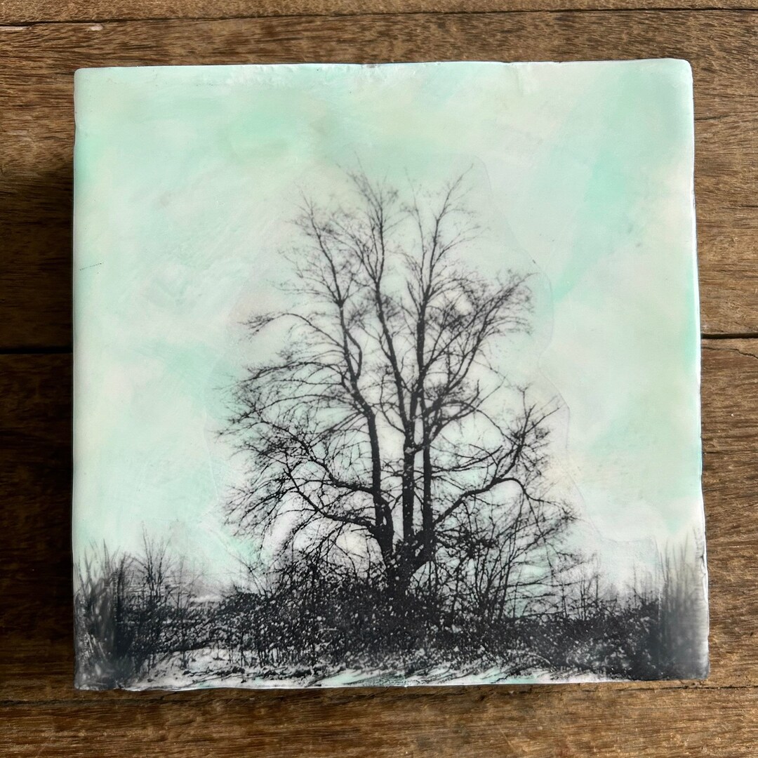 Steadfast Spring Rain Tree Painting Encaustic Wall Art Aqua Handmade ...
