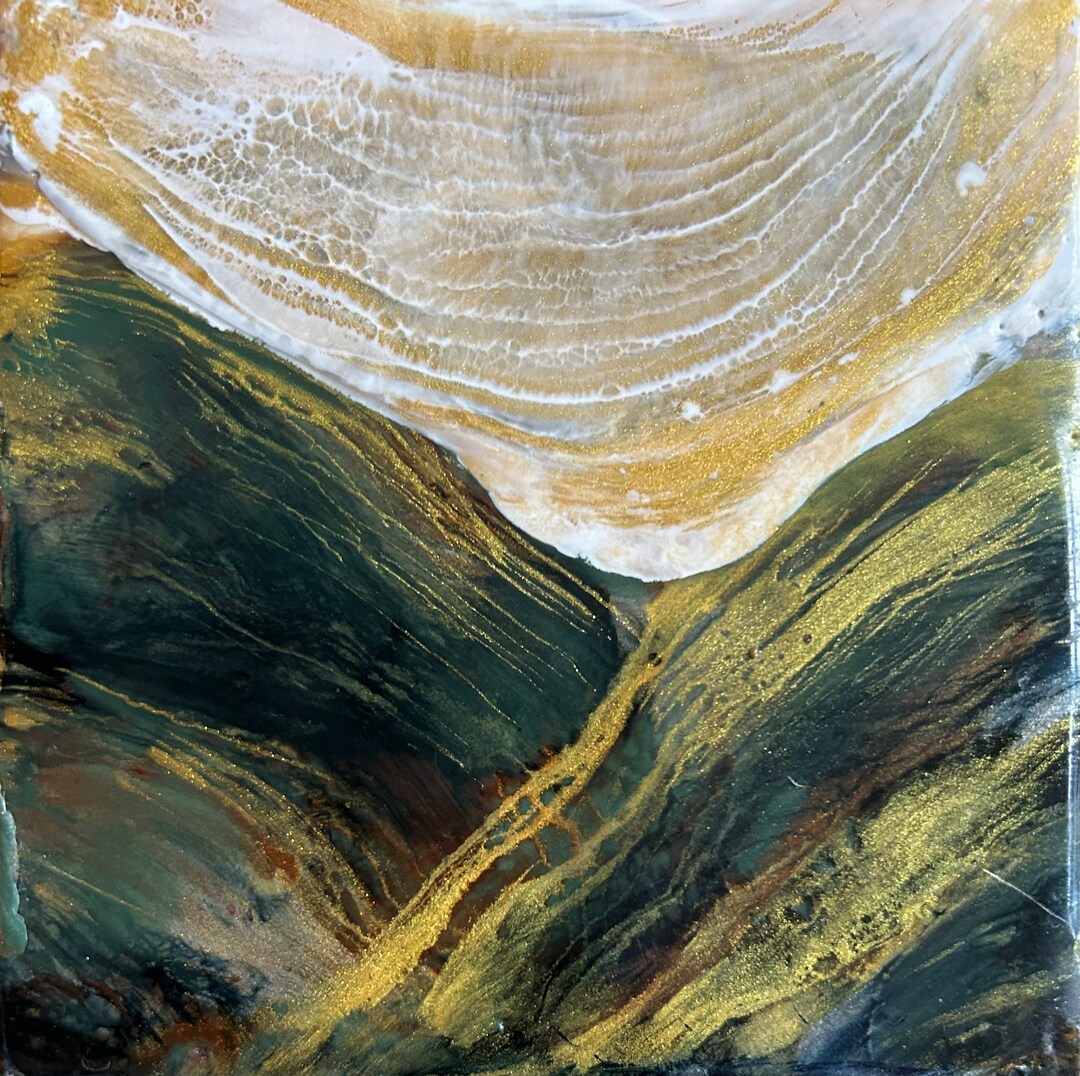Earth Song 2 Encaustic Landscape Painting Small Mountain Scene Valley ...