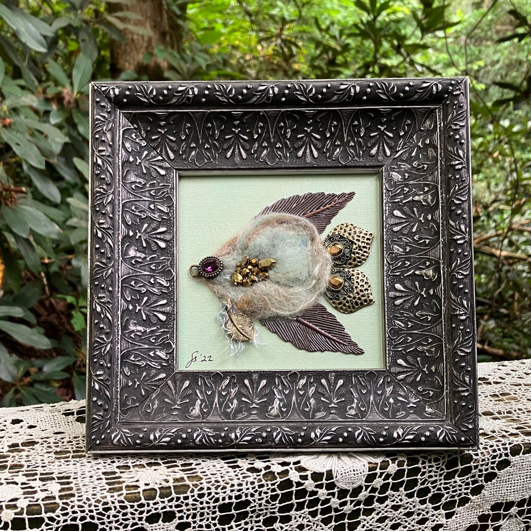 Needle Felted Art/fish Art/vintage Frame/repurposed Costume Jewelry ...
