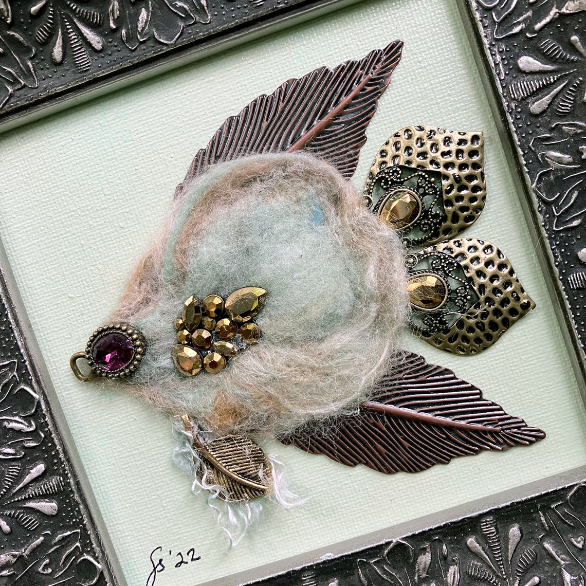 Needle Felted Art/fish Art/vintage Frame/repurposed Costume Jewelry ...