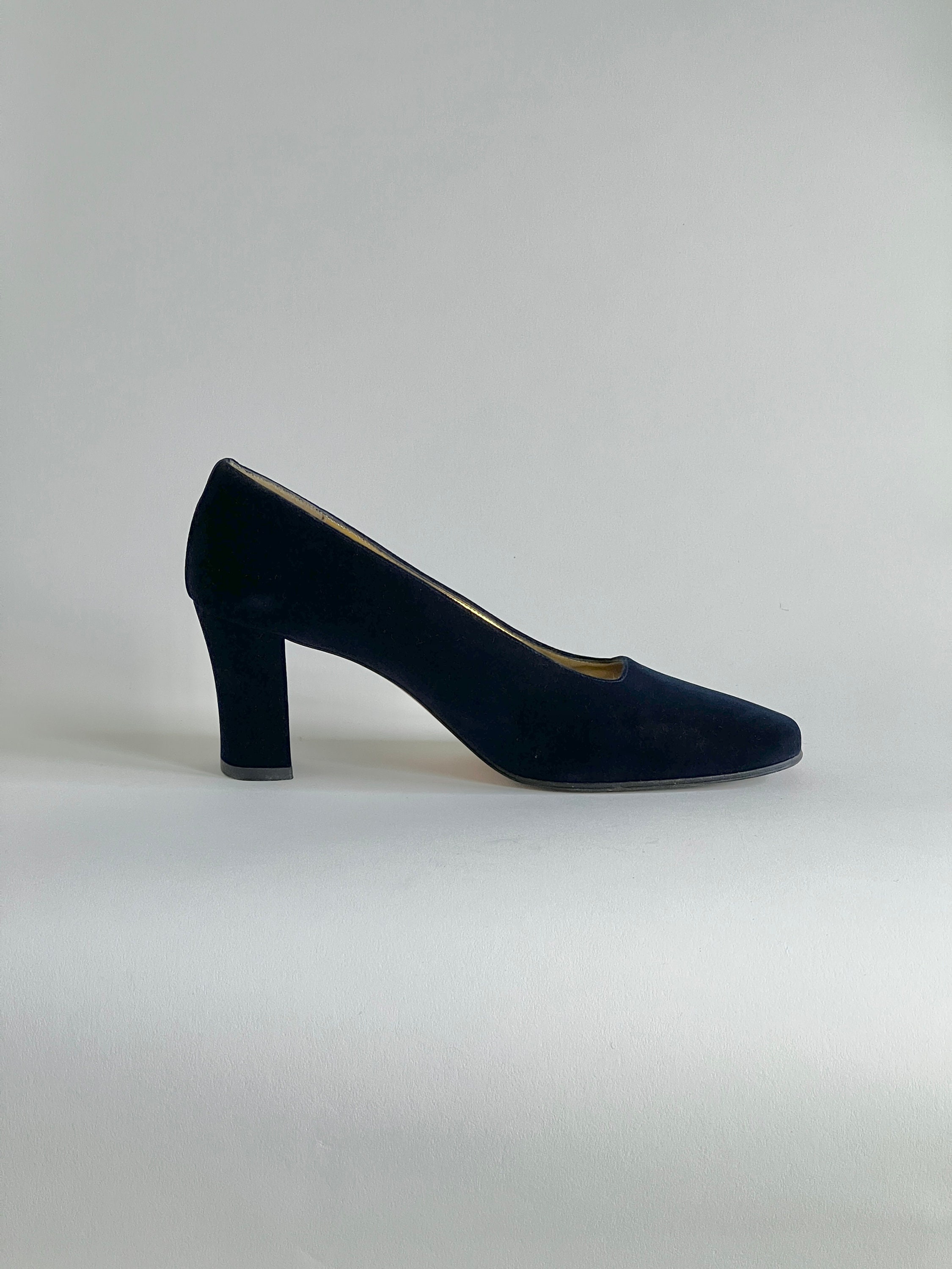 Blue Velvet Pumps 1990s Vintage Ocean Blue Block Heel Shoes - Etsy