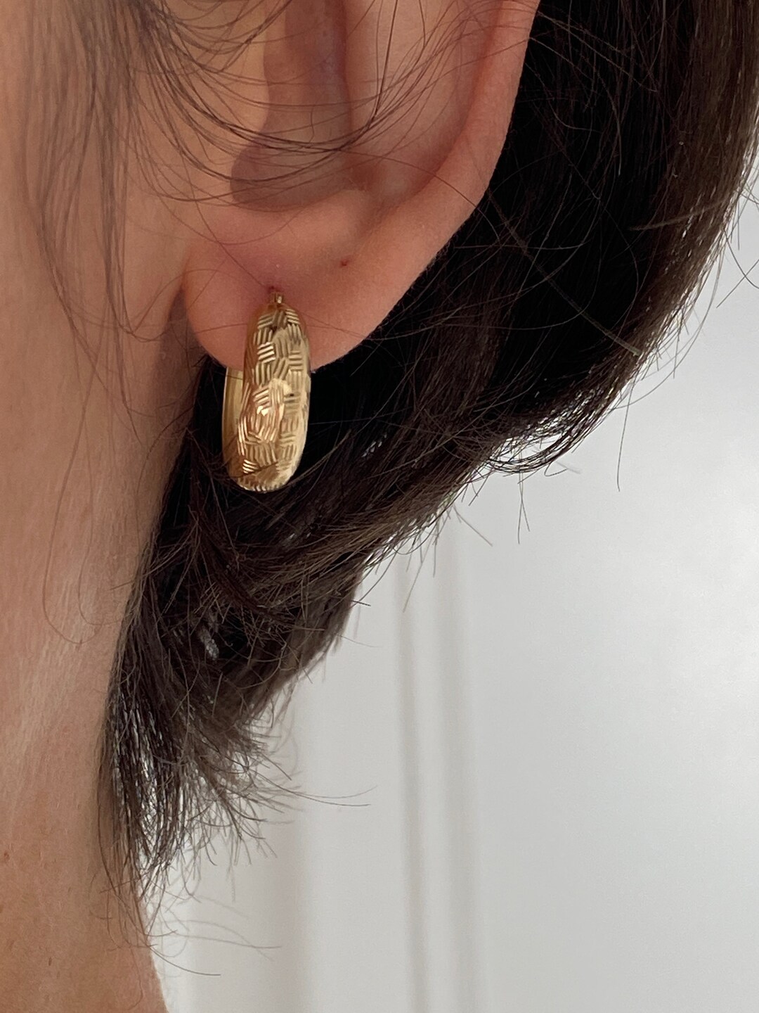 RESERVED Etched Hoops 10k Solid Gold Abstract Earrings. Sculptural ...