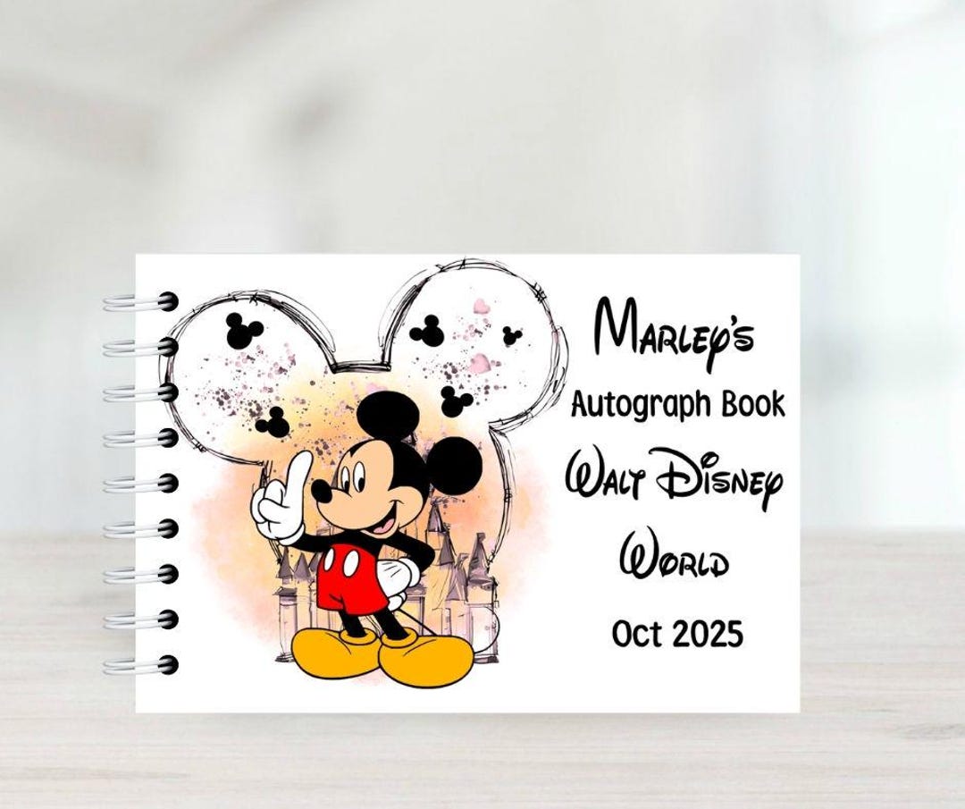 Personalised Mickey Mouse Autograph Book, Protective Covers, Disneyland ...