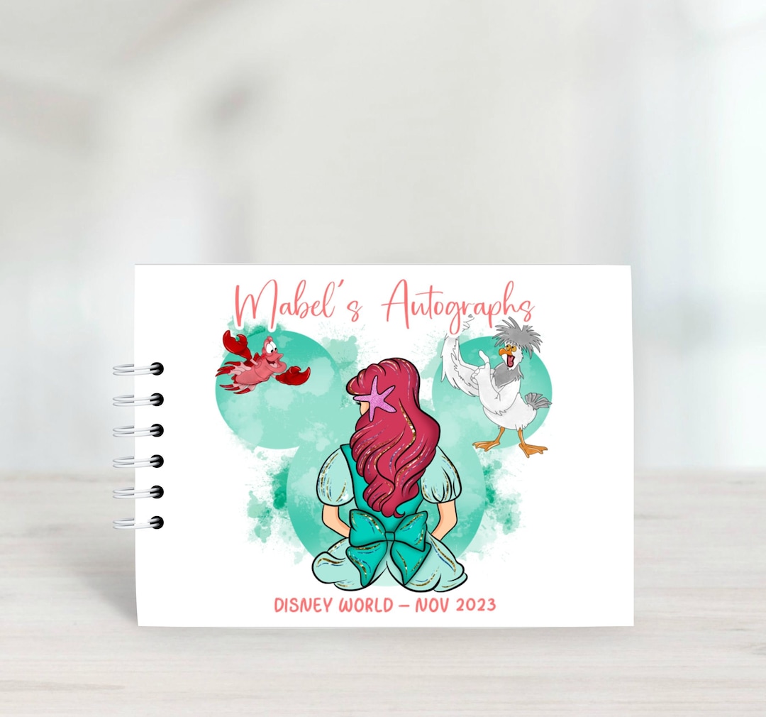 Personalised Ariel Autograph Book, Protective Covers, Disneyland Paris ...